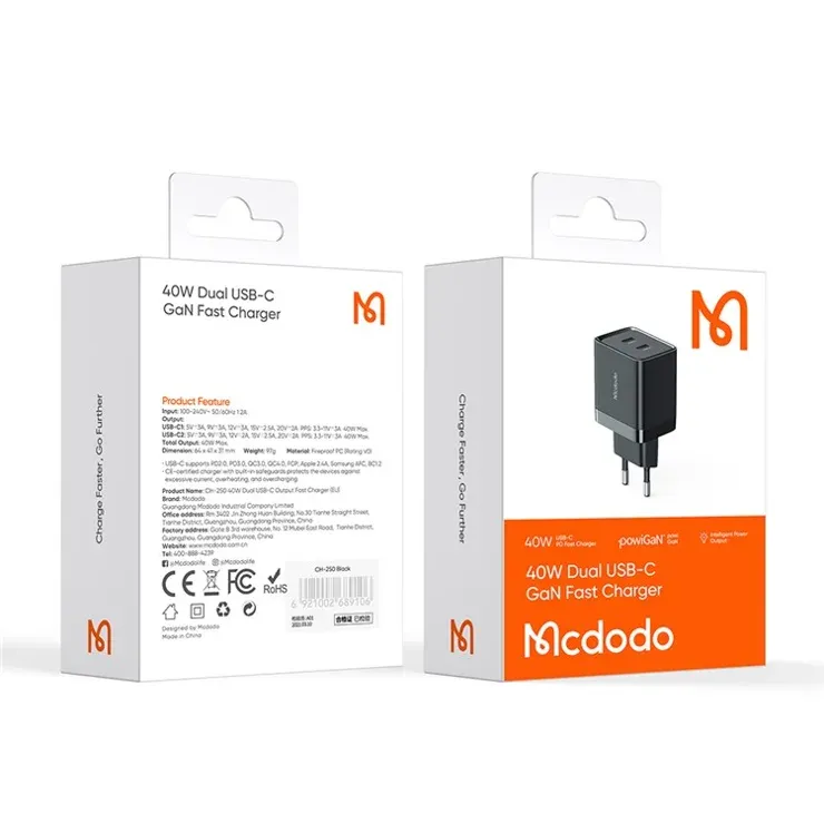 Mcdodo 40W Charger Gan Dual Usb-c | 3V Fejzo